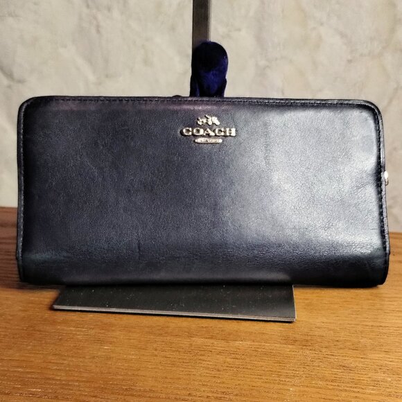 Coach | Bags | Coach Deep Blue Leather Bifold Long Wallet | Poshmark